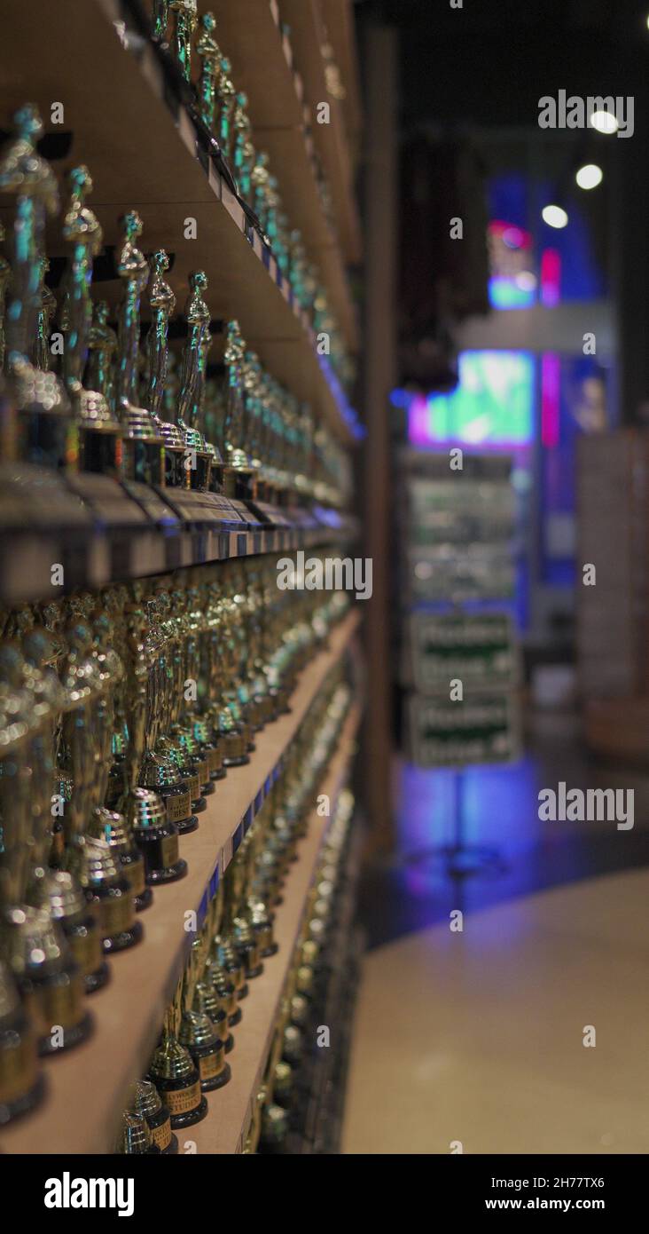 HOLLYWOOD, UNITED STATES - Oct 16, 2021: A closeup of the golden Oscar ...