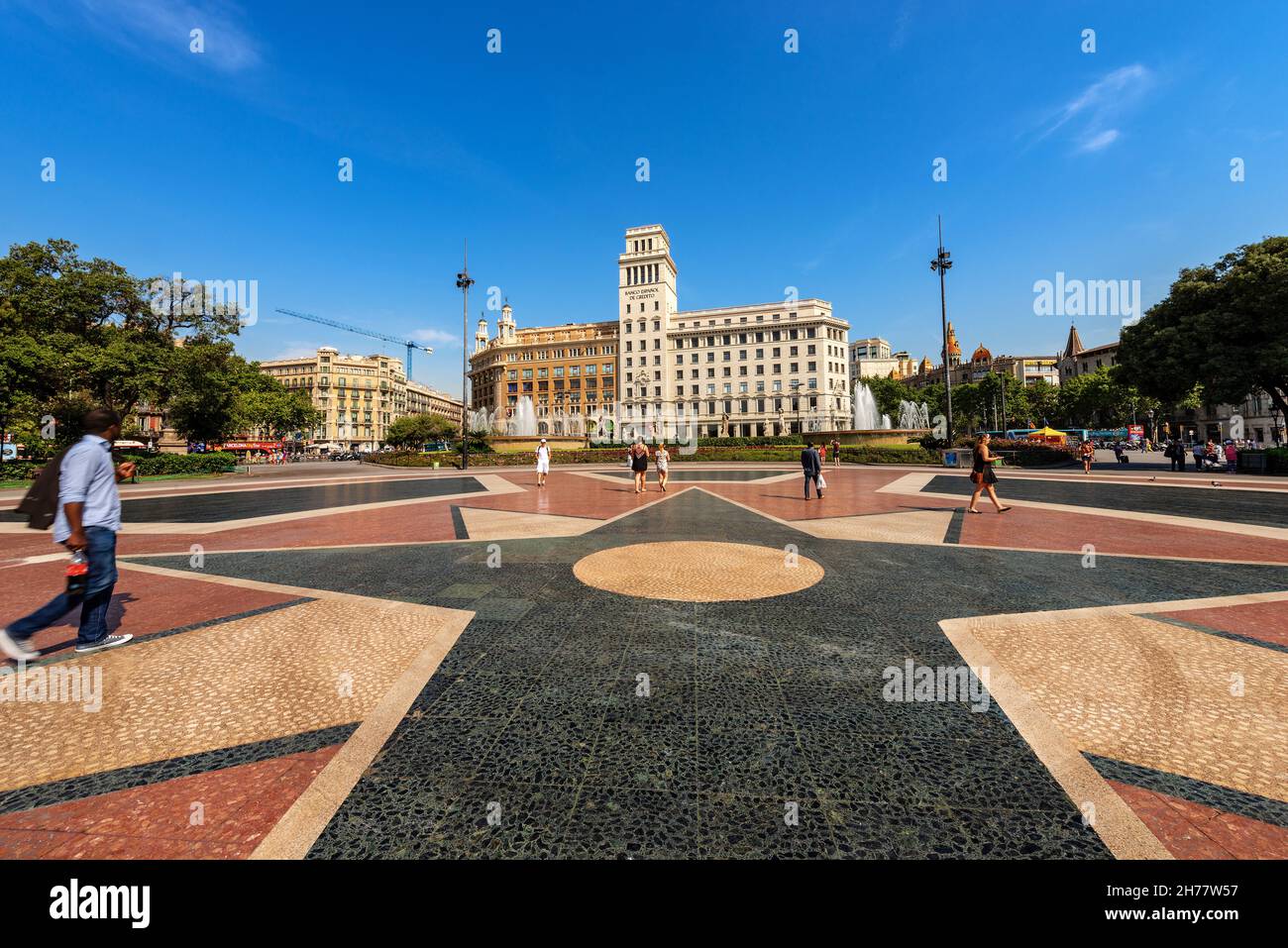 Placa de Catalunya or Plaza de Cataluna. Catalonia square in downtown ...
