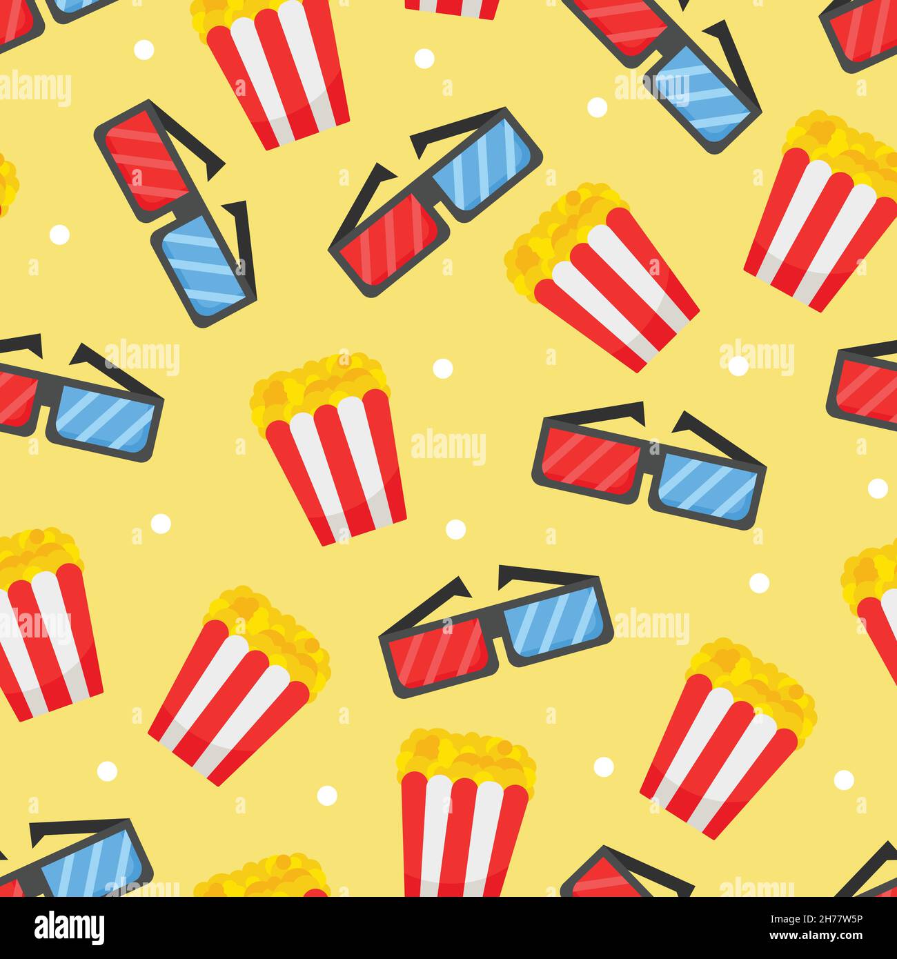 Vector seamless pattern with cinema symbols. Popcorn and 3d glasses on ...
