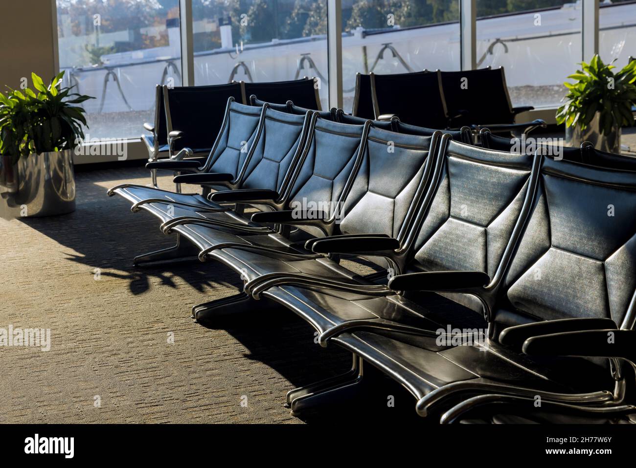 Empty passenger waiting seat departure lounge airport terminal area ...