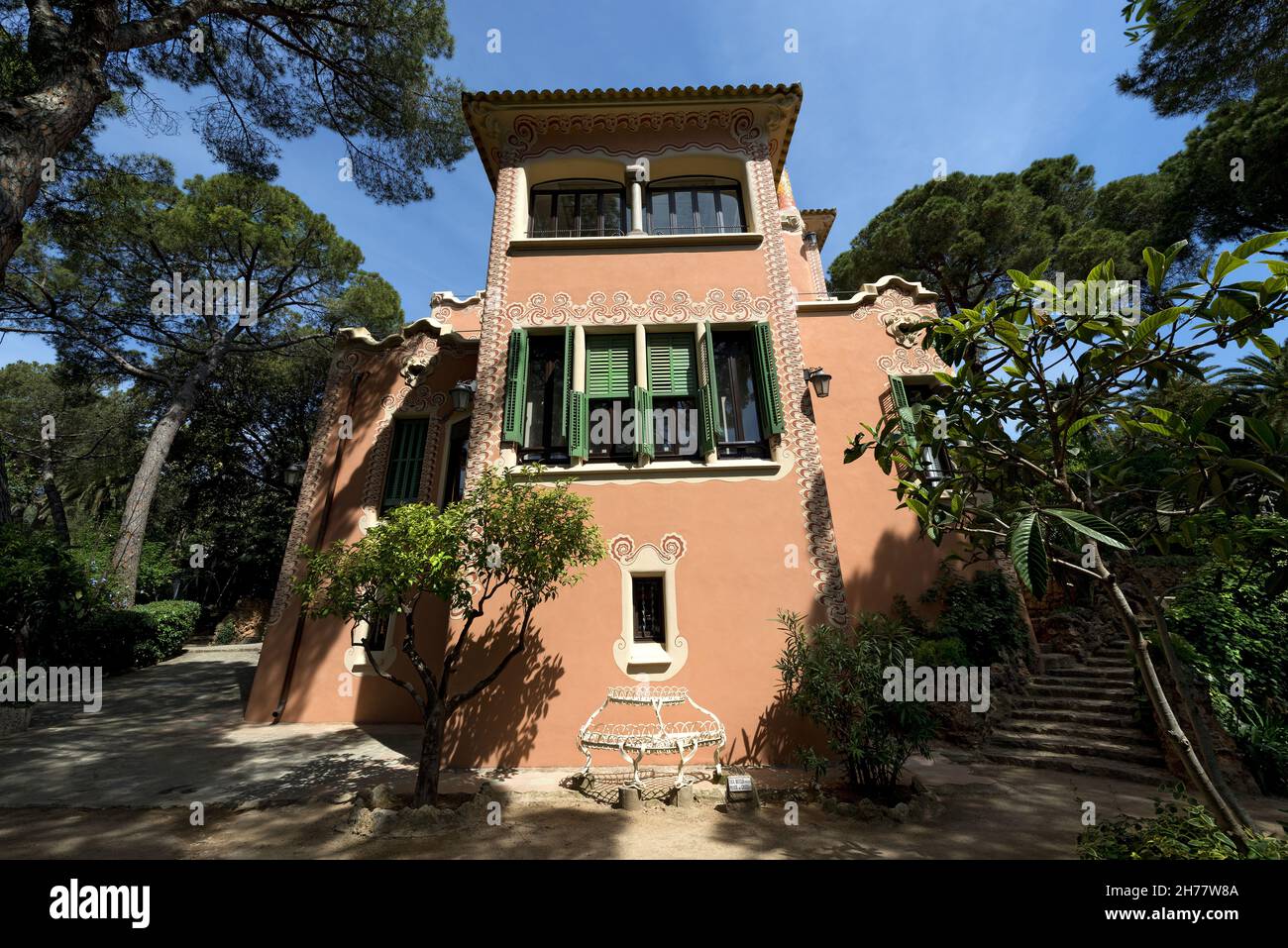 Barcelona. House of Antoni Gaudi and museum in the Park Guell, inside ...