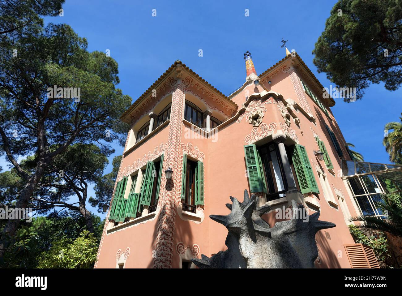 Barcelona. House of Antoni Gaudi and museum in the Park Guell, inside ...
