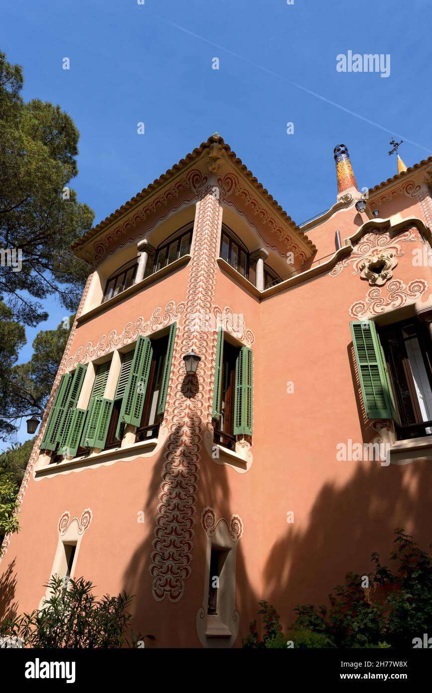 Barcelona. House of Antoni Gaudi and museum in the Park Guell, inside ...