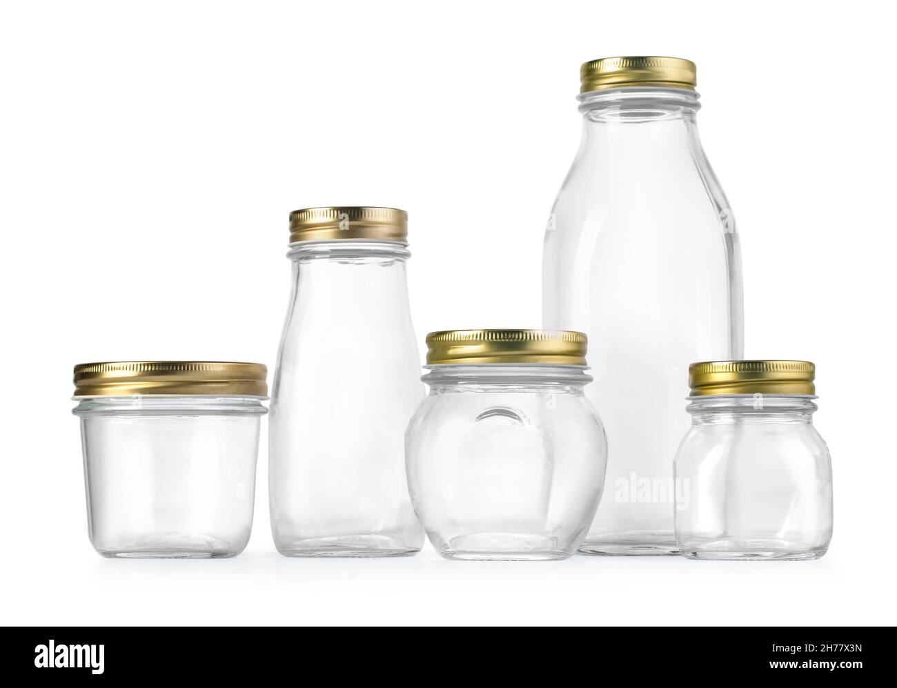 a set of empty glass jars isolated on a white background with clipping ...