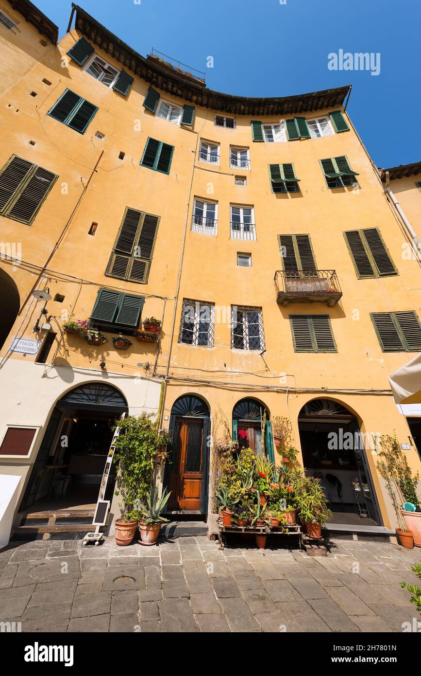 Ancient houses in Piazza Anfiteatro (Amphitheater Square) in the small ...