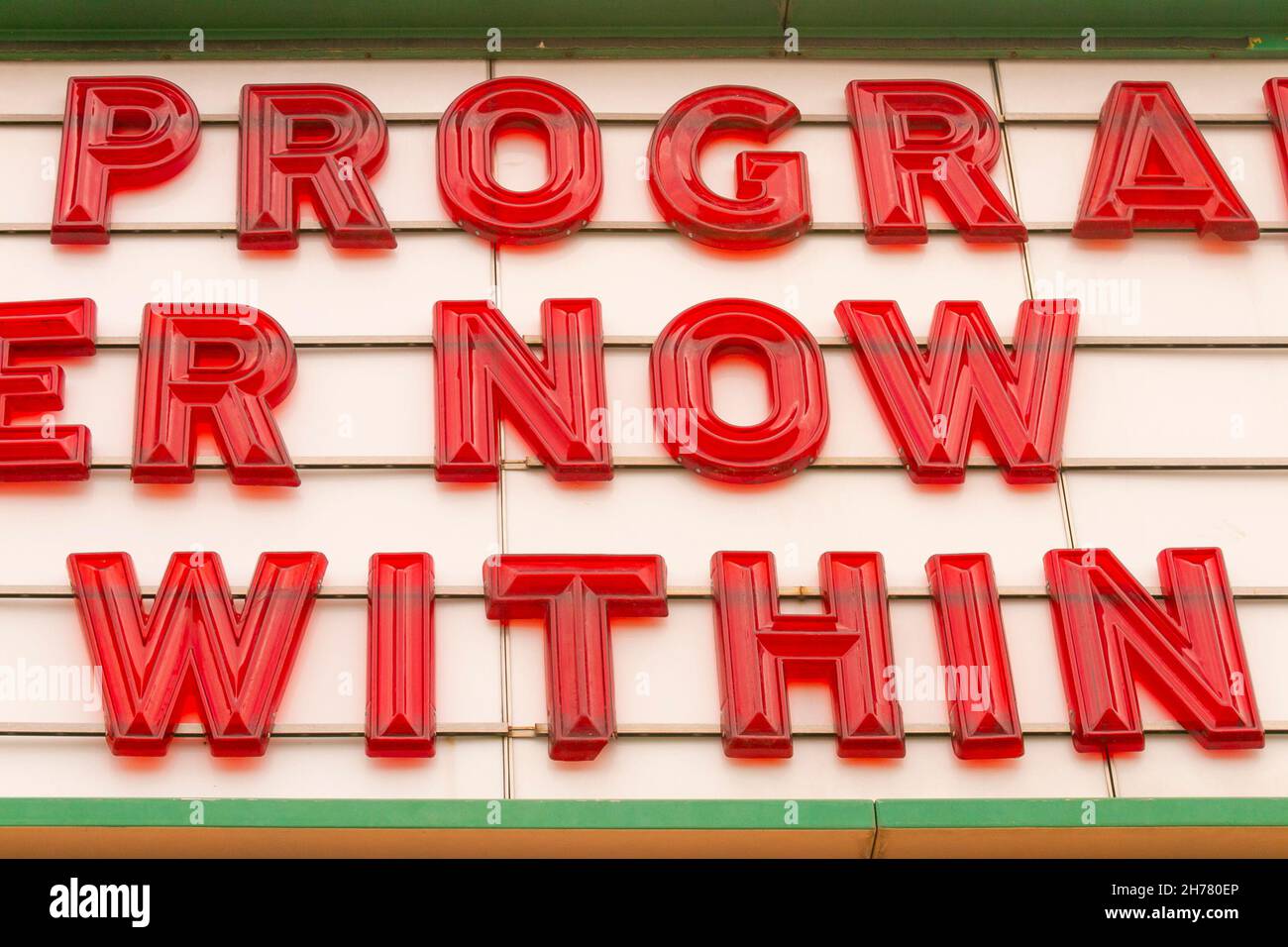 close up of red plastic lettering used on cinema boards on the famous ...