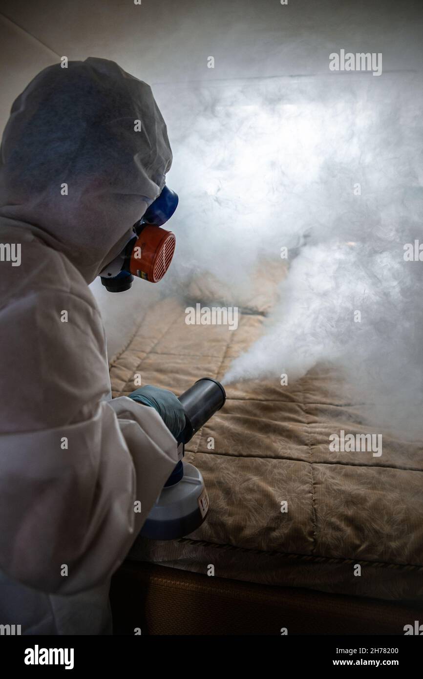 a professional disinfects the room with an antiseptic Stock Photo - Alamy