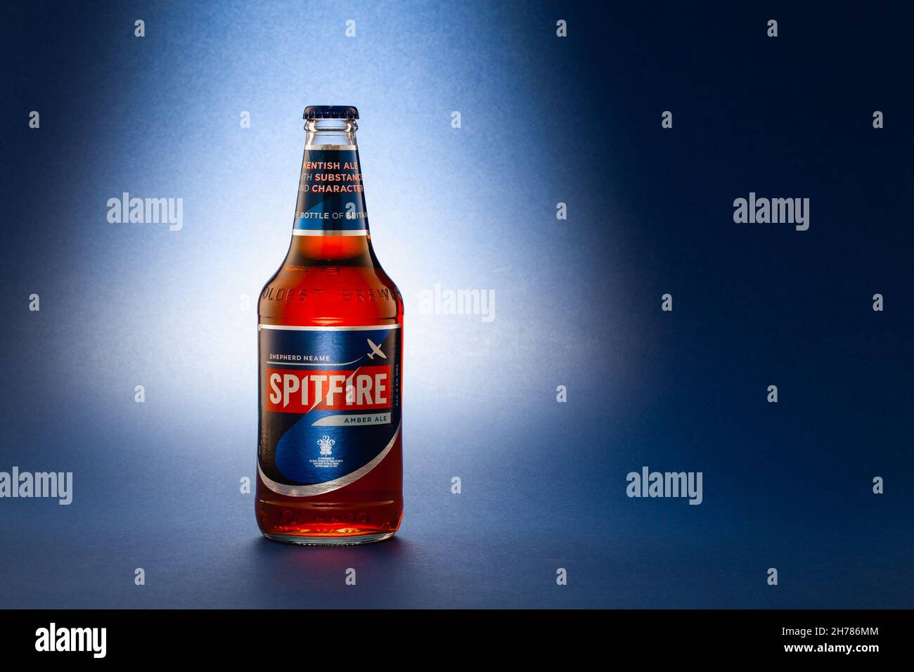 Prague,Czech Republic - 19 November, 2021: Spitfire beer on the black ...