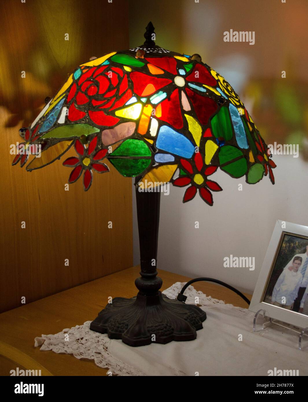 Handcrafted stained glass lampshade Stock Photo - Alamy
