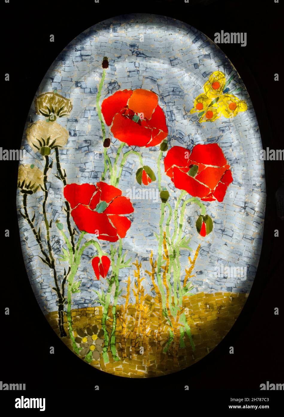 Handmade stained glass floral design with red poppy flowers Stock Photo ...