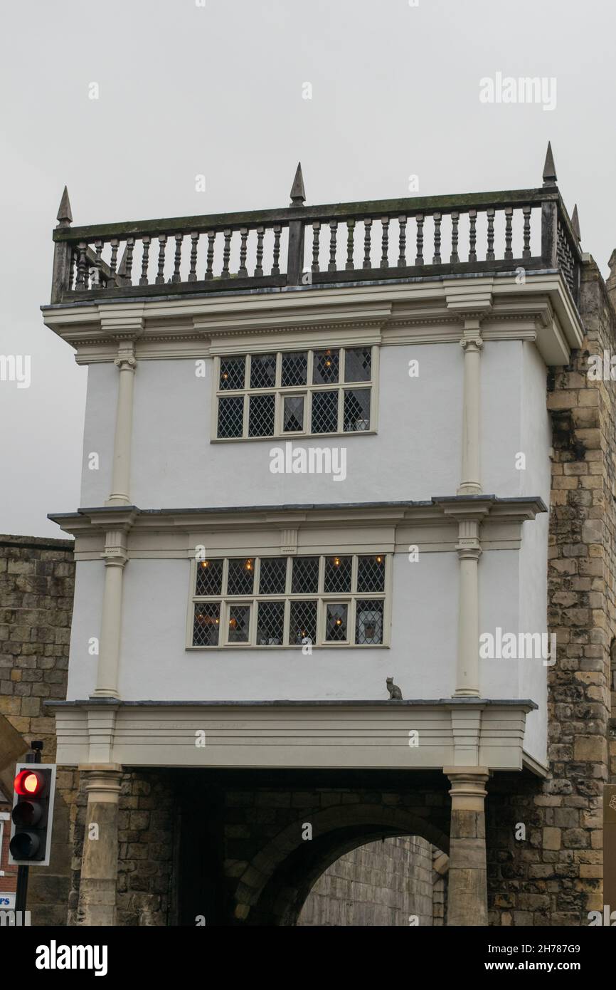 Medieval style pub built on ancient Roman tower above the street in ...