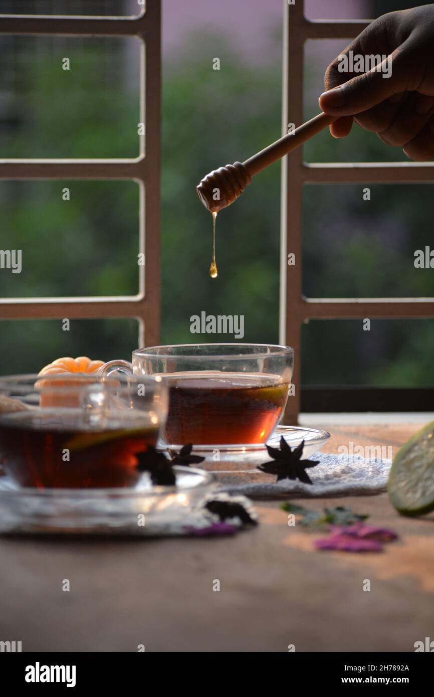 Winter tea photography with honey Stock Photo - Alamy