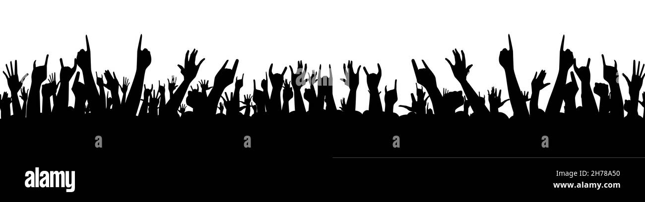 Hands raised in the air as a background banner Stock Photo - Alamy