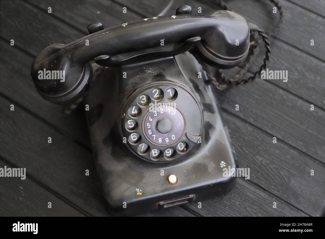 an old, dusty black rotary phone Stock Photo - Alamy