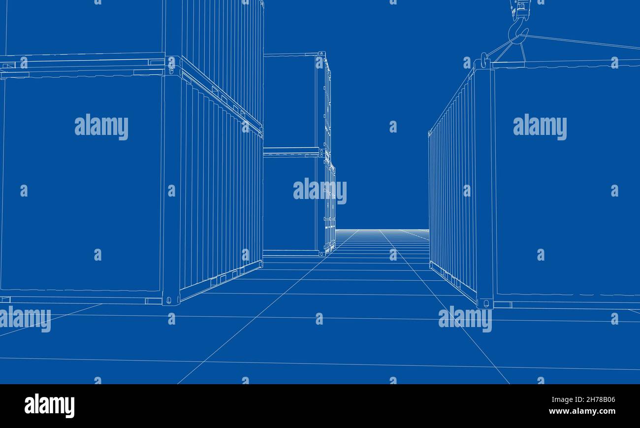 Cargo containers. Wire-frame style Stock Photo - Alamy