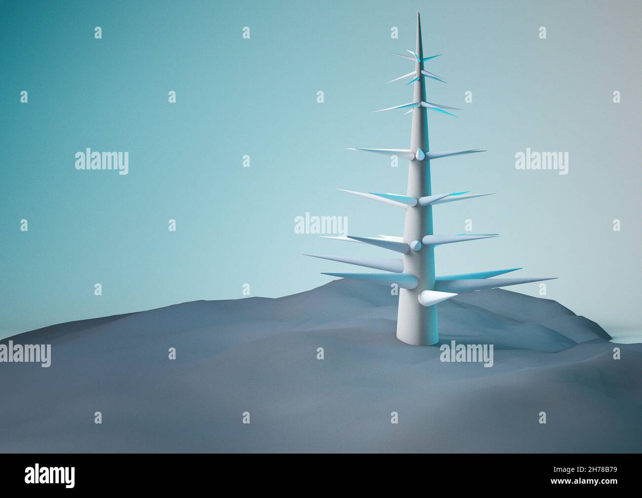 3d illustration design of a pine tree without leaves in a glacial space ...