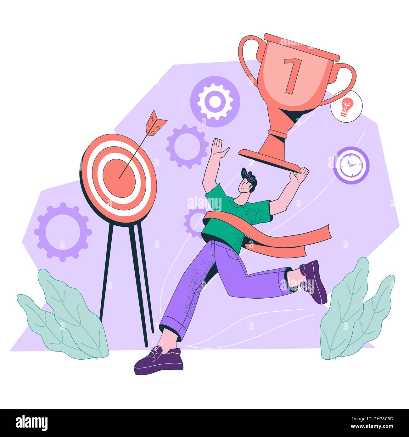 Successful businessman, winner getting target achieving goals, flat ...