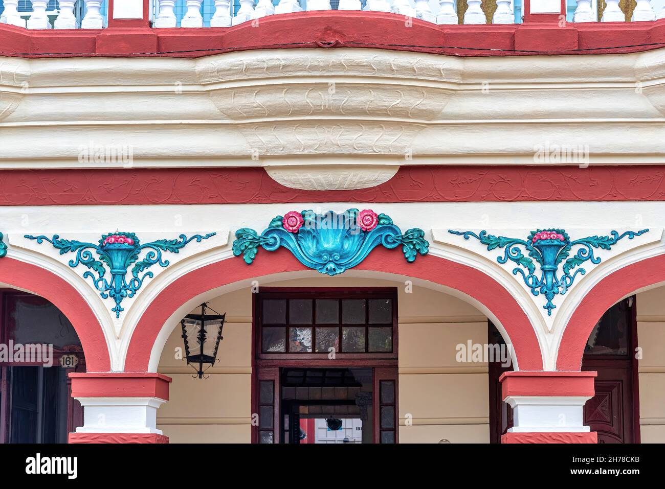 Colonial style decorations in a facade of a building located in the ...