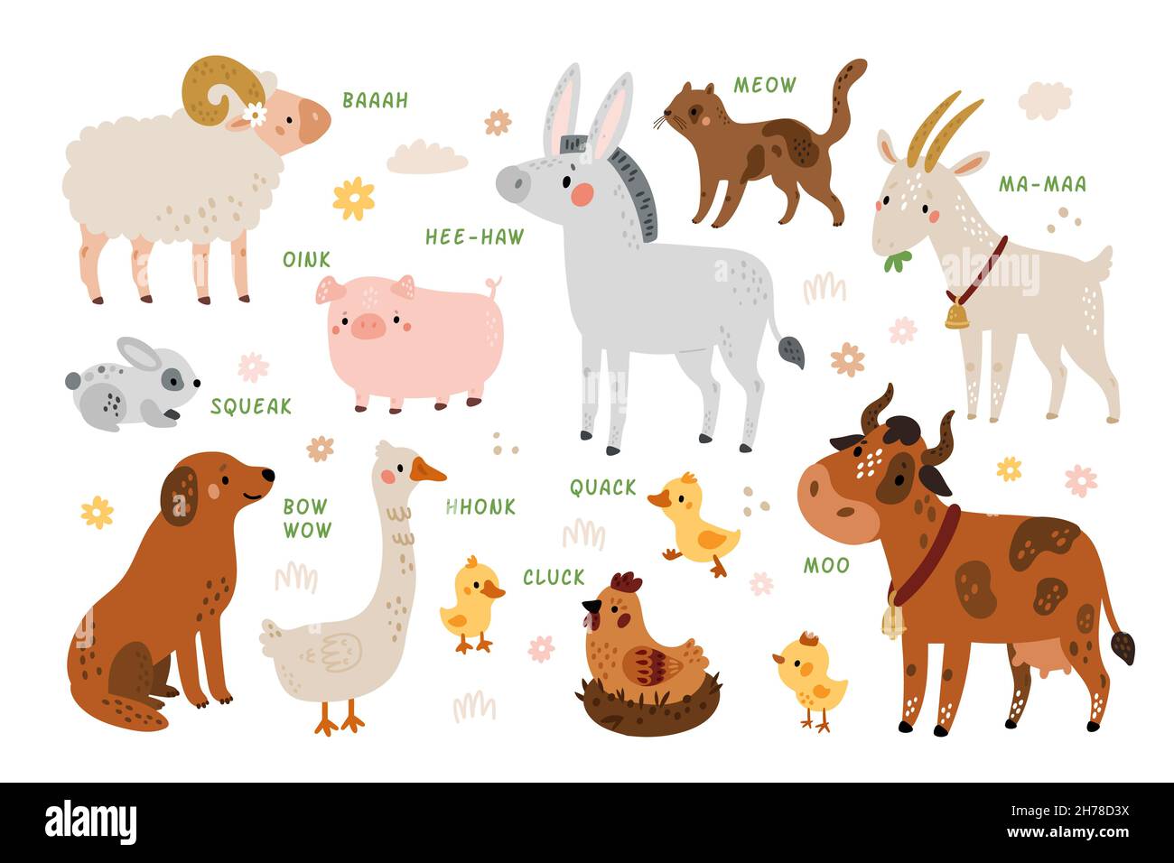 Animals talking. Funny farm characters sounds, domestic fauna, poultry ...