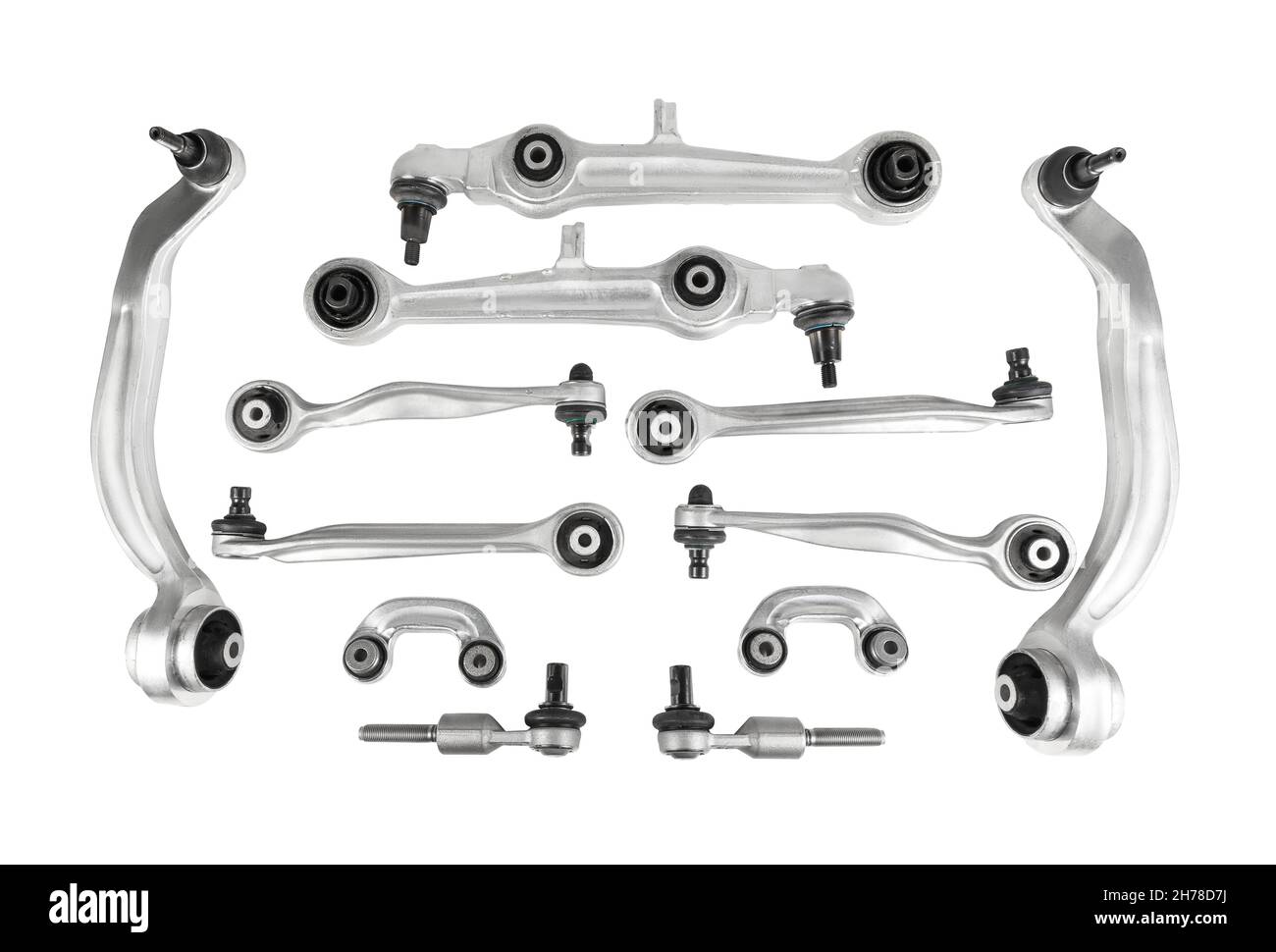 Car front suspension arm set isolated top view. A set of spare parts ...