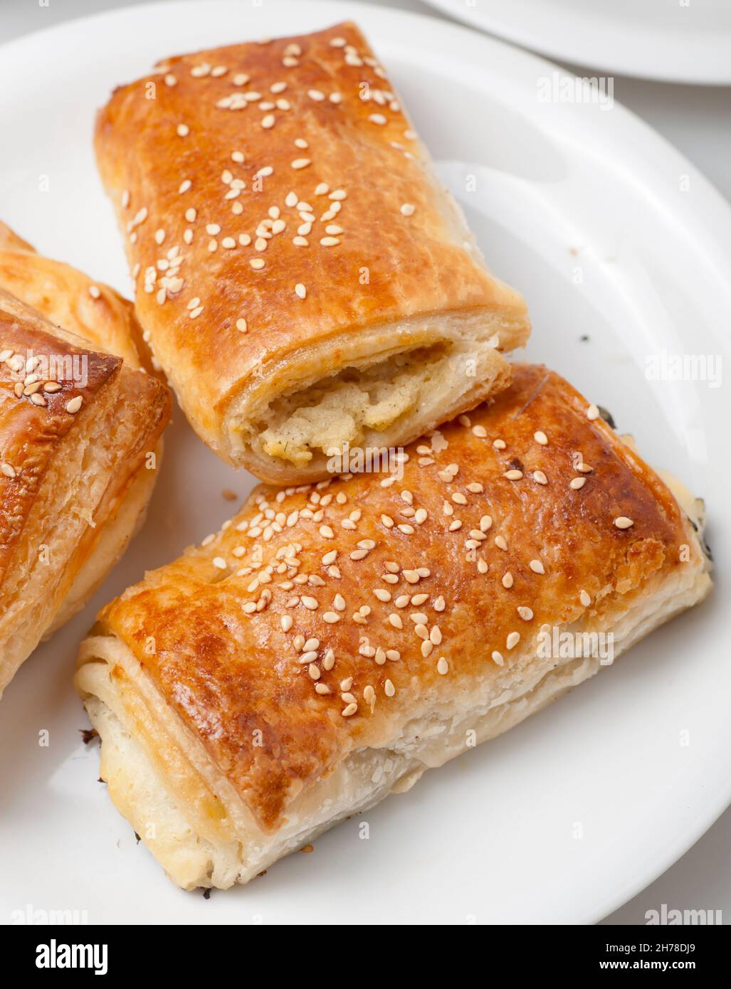 Borek (Also Burek) a Turkish pastry filled with cheese or potato or ...