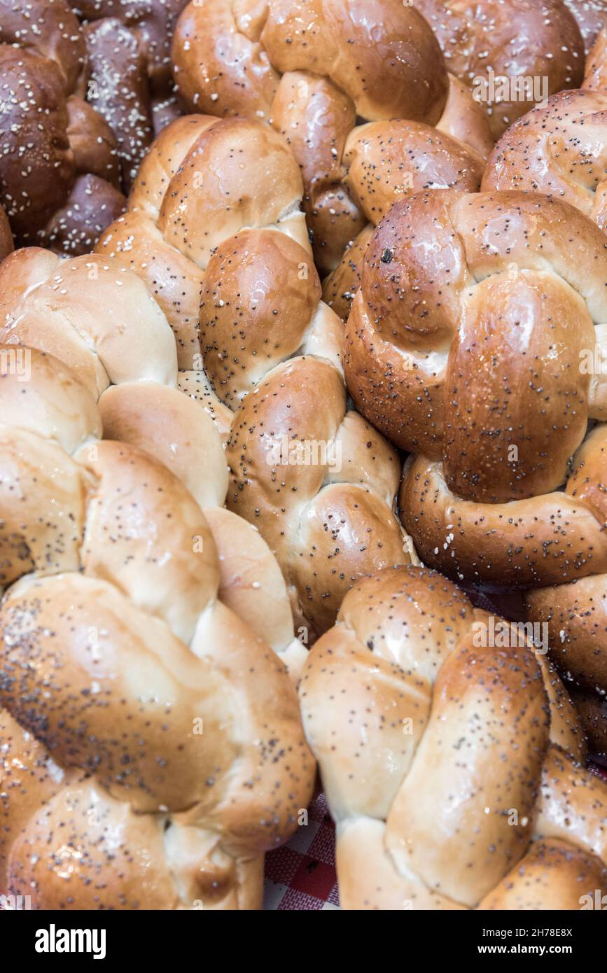 Challah. The traditional Jewish white (sweet) bread eaten on Sabbath ...