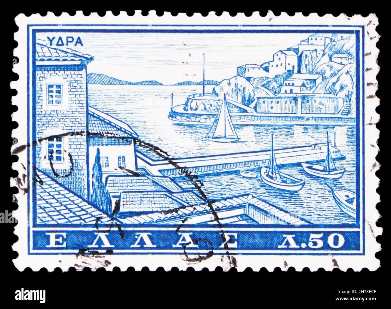 MOSCOW, RUSSIA - OCTOBER 25, 2021: Postage stamp printed in Greece ...