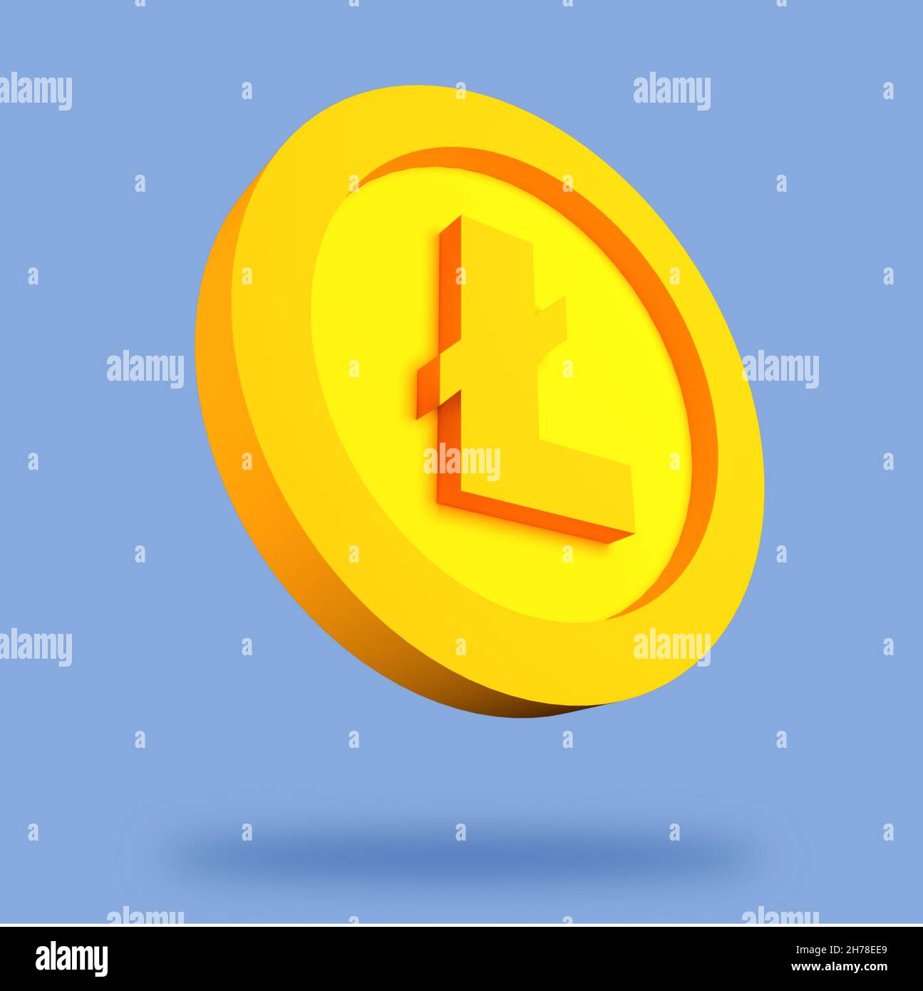 A 3d golden penny with crypto value litecoin signs on it on a light ...