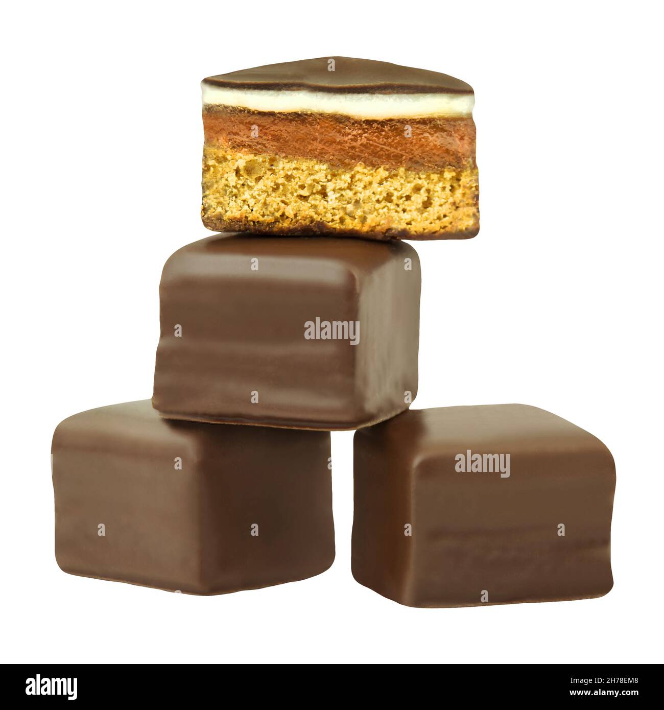 Domino filled chocolate biscuits isolated against white background ...