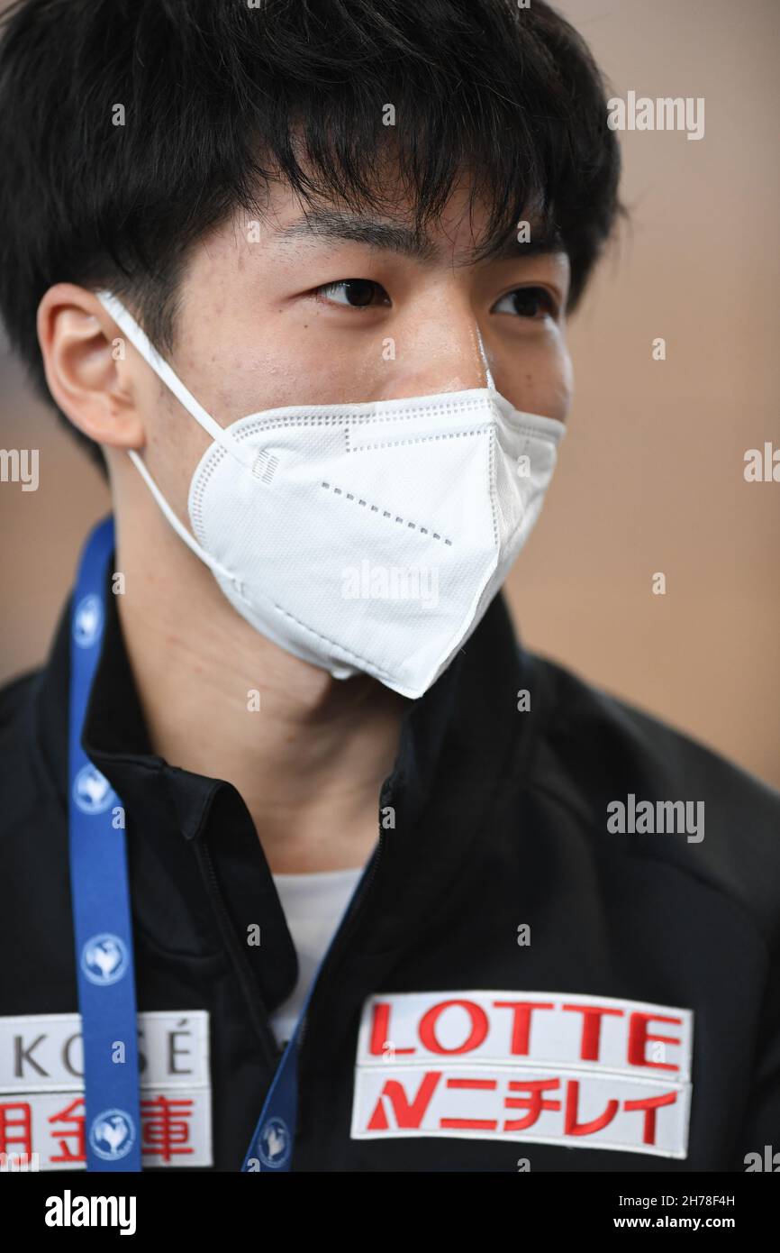 Shun SATO (Japan), during press interview at the ISU Grand Prix of ...