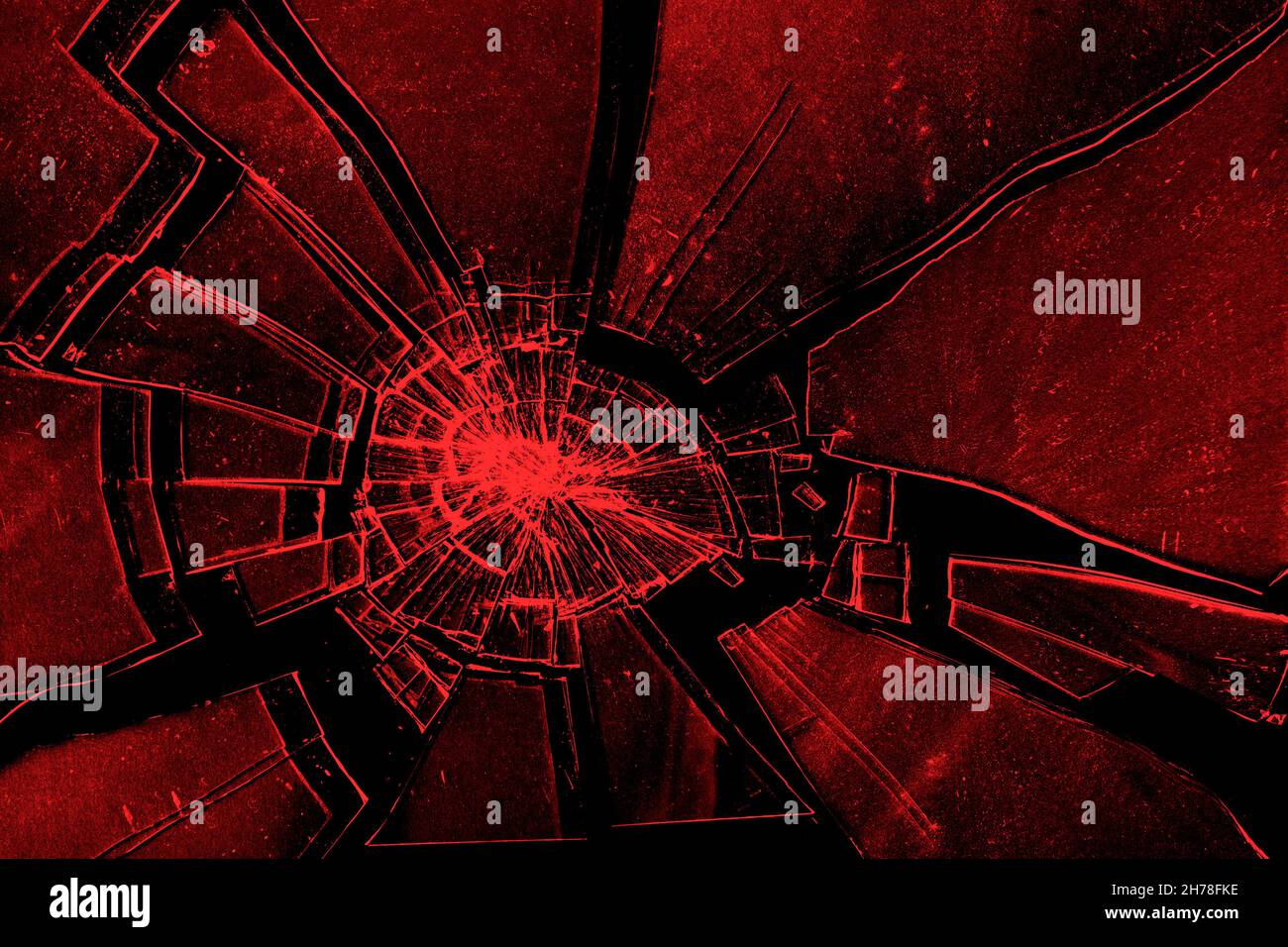 Сracked glass close-up on red background. Texture of broken glass Stock ...