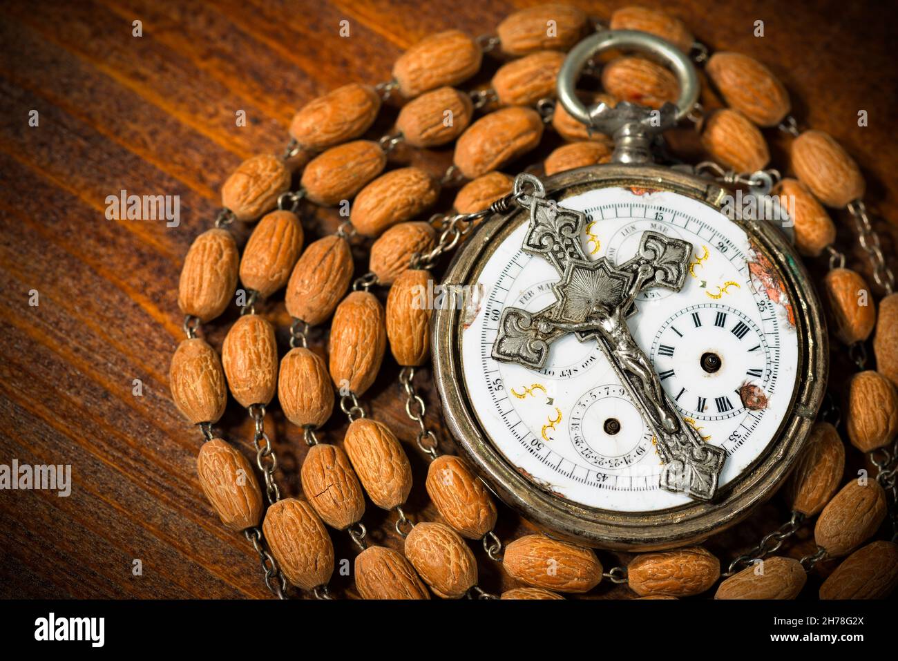 Time to Pray - Old pocket watch with a vintage silver crucifix and a ...