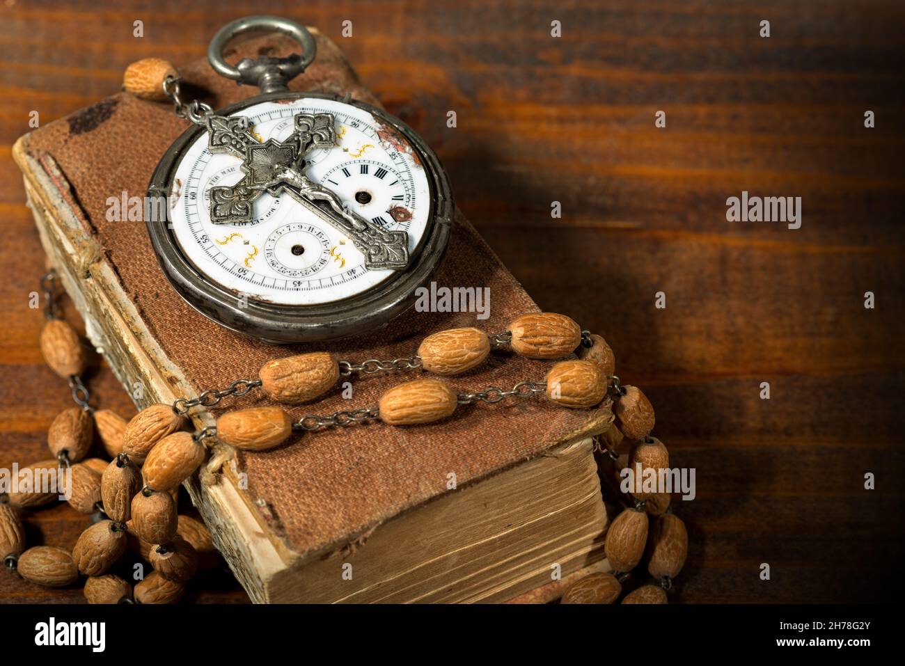 Time to Pray - Old pocket watch with a vintage silver crucifix and a ...