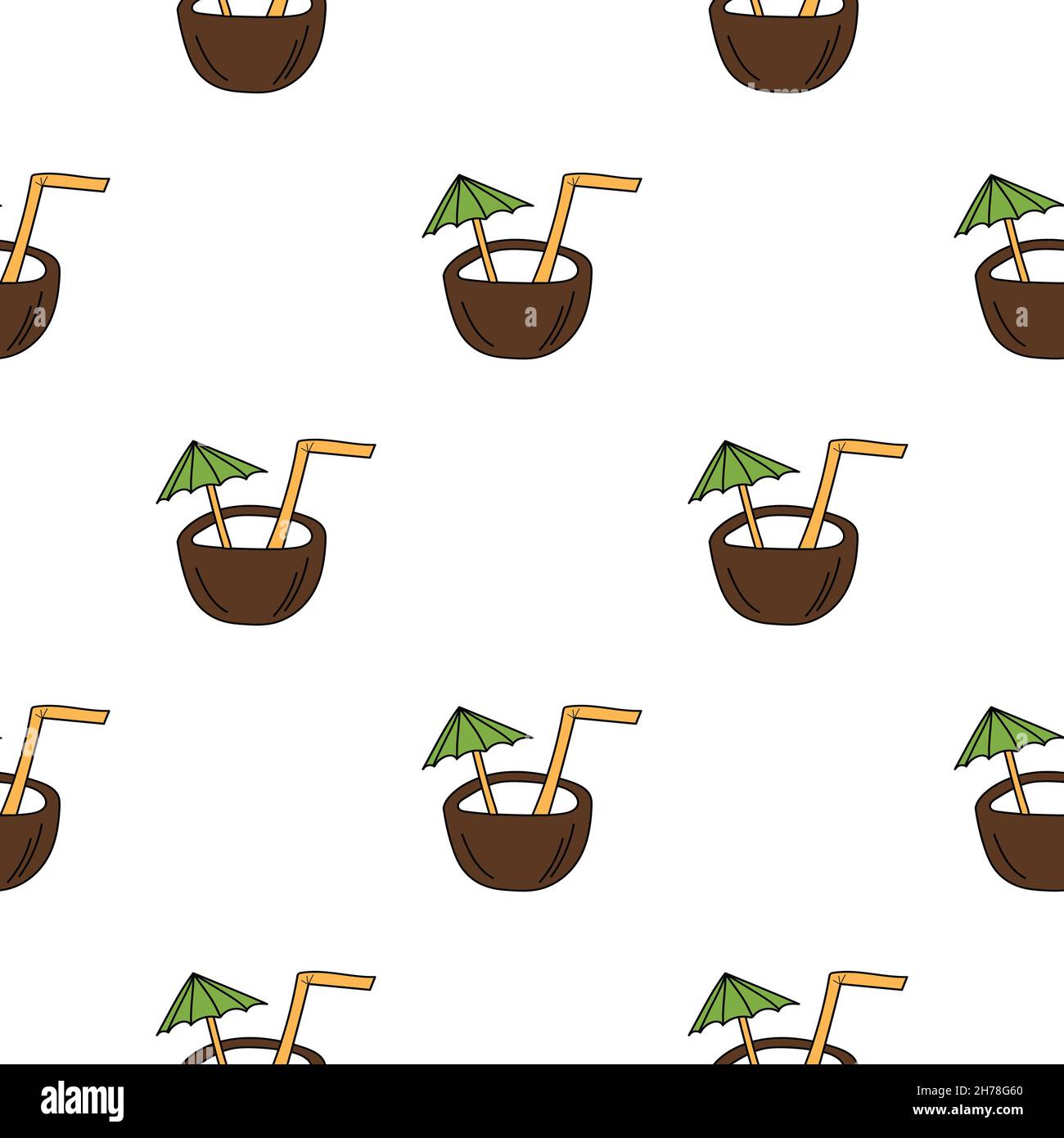 Hand drawn coconut cocktail seamless pattern on white background ...