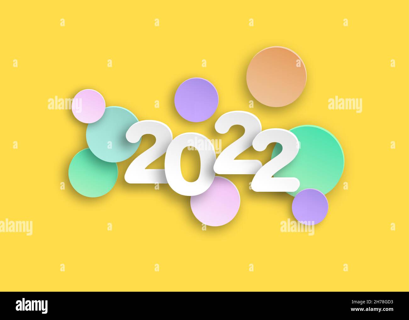 New year 2022 paper cut numbers in delicate colors. Decorative greeting ...