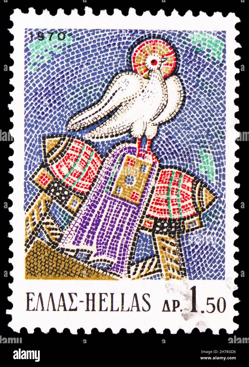 MOSCOW, RUSSIA - OCTOBER 25, 2021: Postage stamp printed in Greece ...