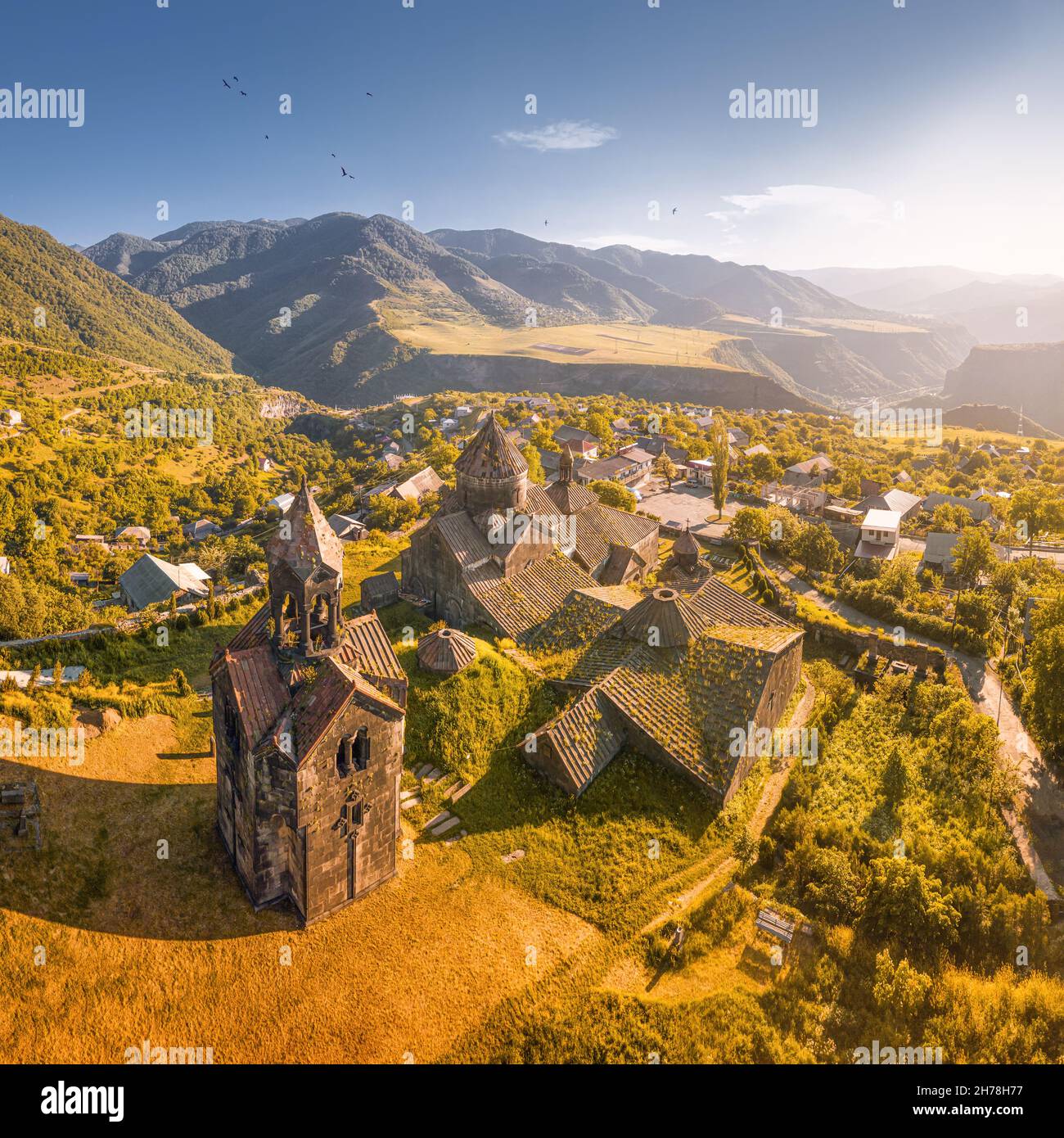 Aerial view of a unique architecture of Haghpat monastery complex in ...