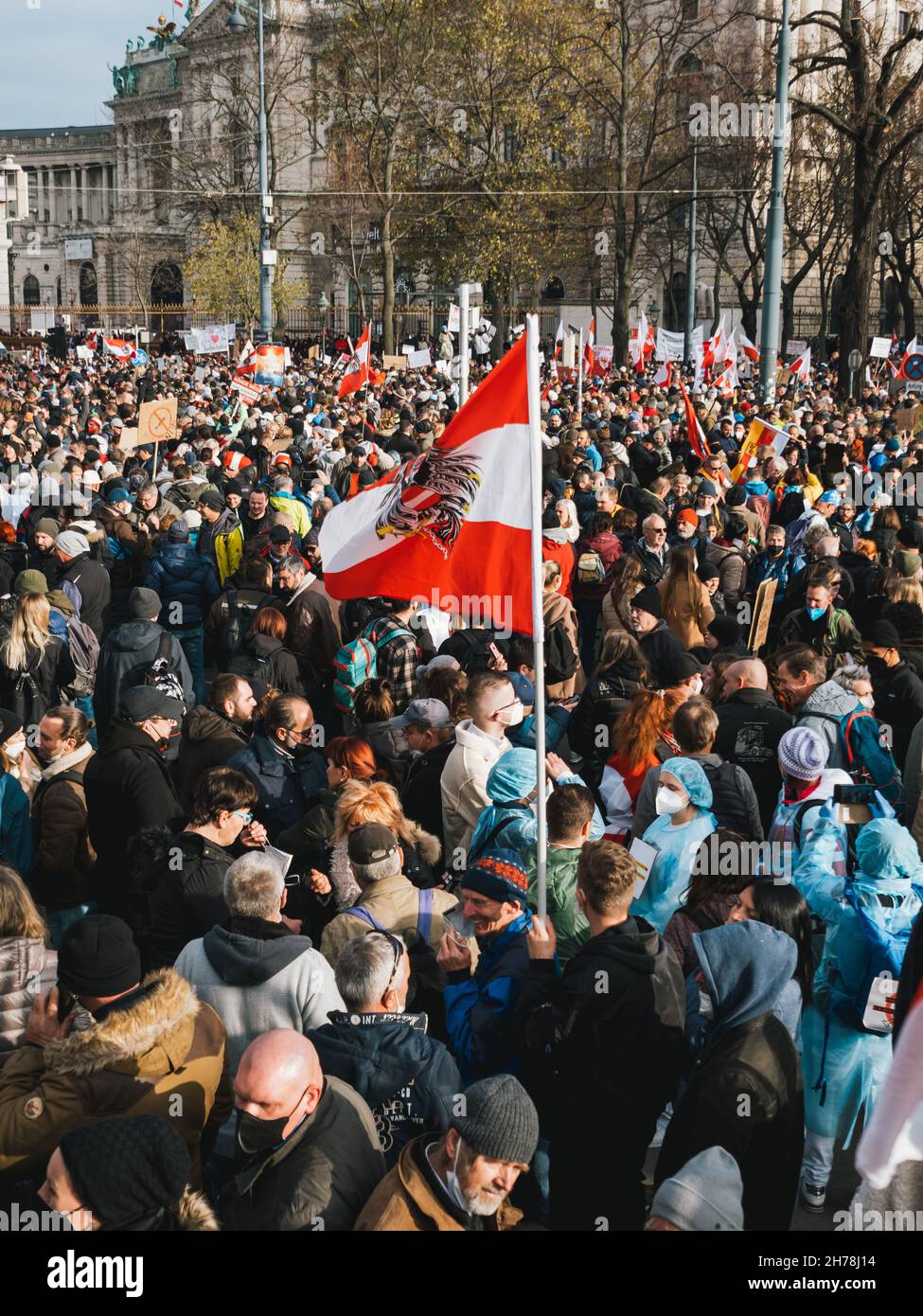 Vienna, Austria - November 20 2021: Anti-Vax Covid-19 Rally Crowd with ...