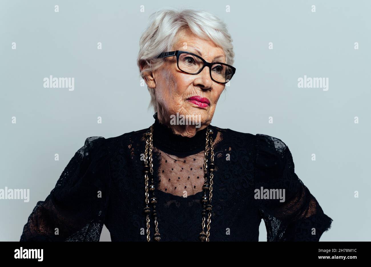 image of a beautiful and elegant old influencer woman. Cool grandmother ...