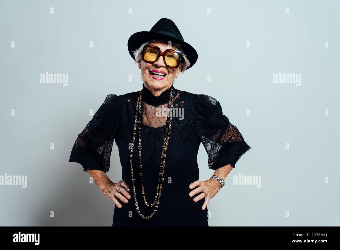 image of a beautiful and elegant old influencer woman. Cool grandmother ...
