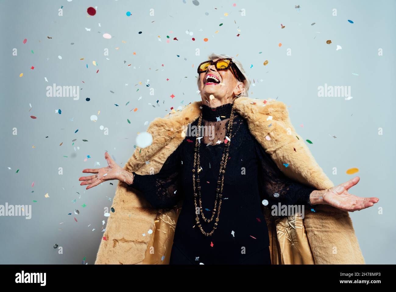 image of a beautiful and elegant old influencer woman. Cool grandmother ...