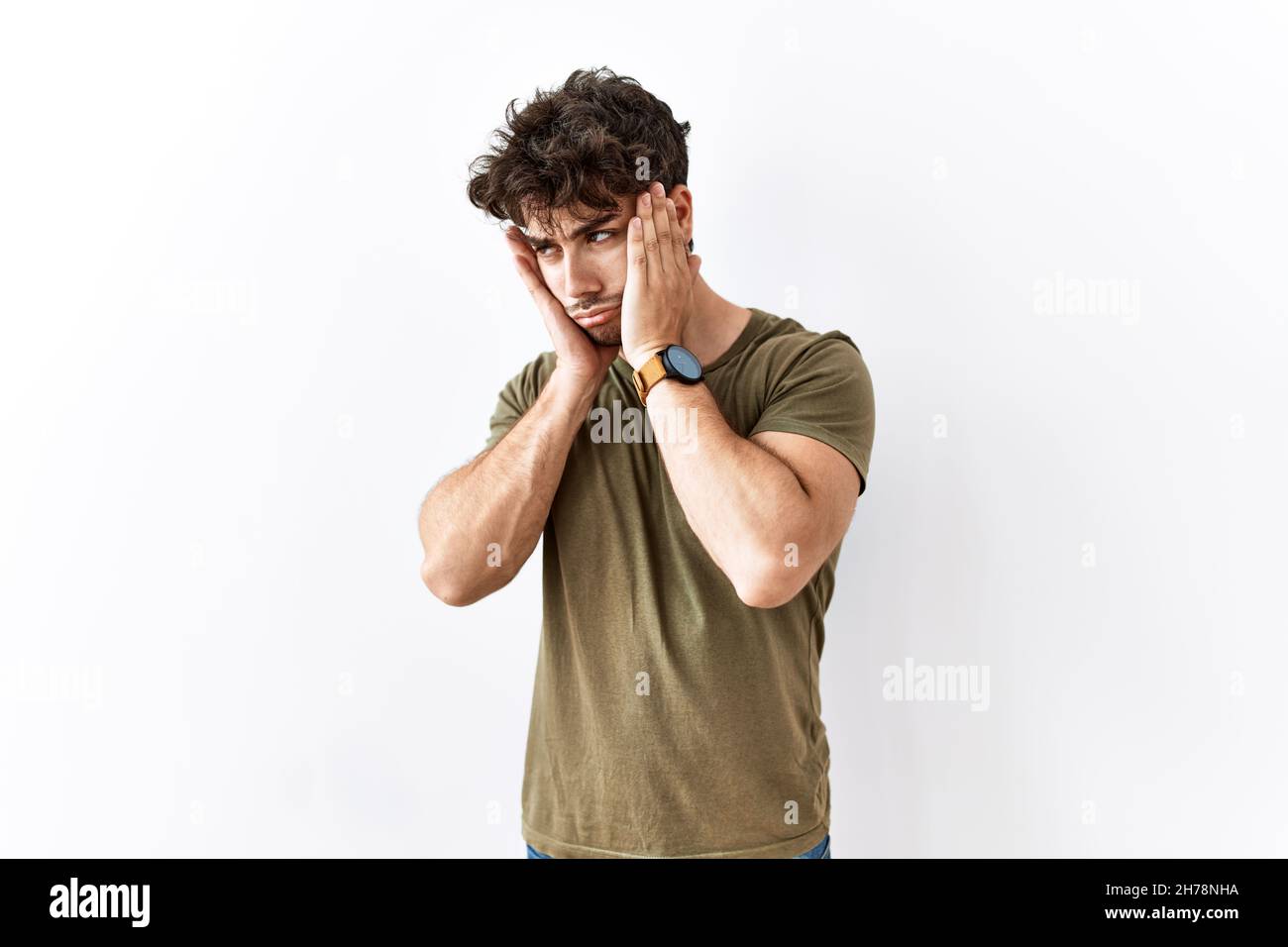 Depressed man hands over face hi-res stock photography and images - Alamy