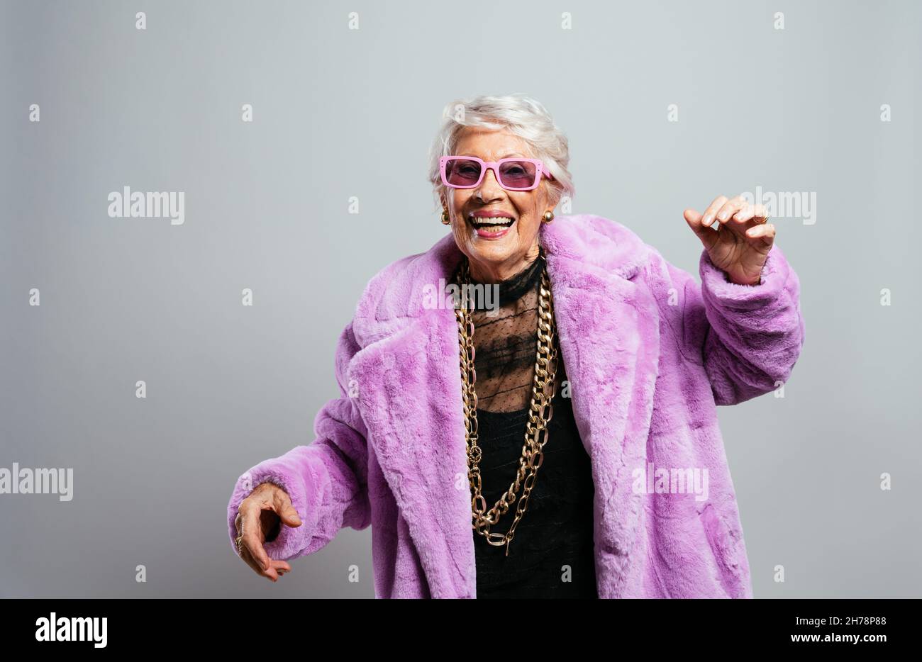 image of a beautiful and elegant old influencer woman. Cool grandmother ...