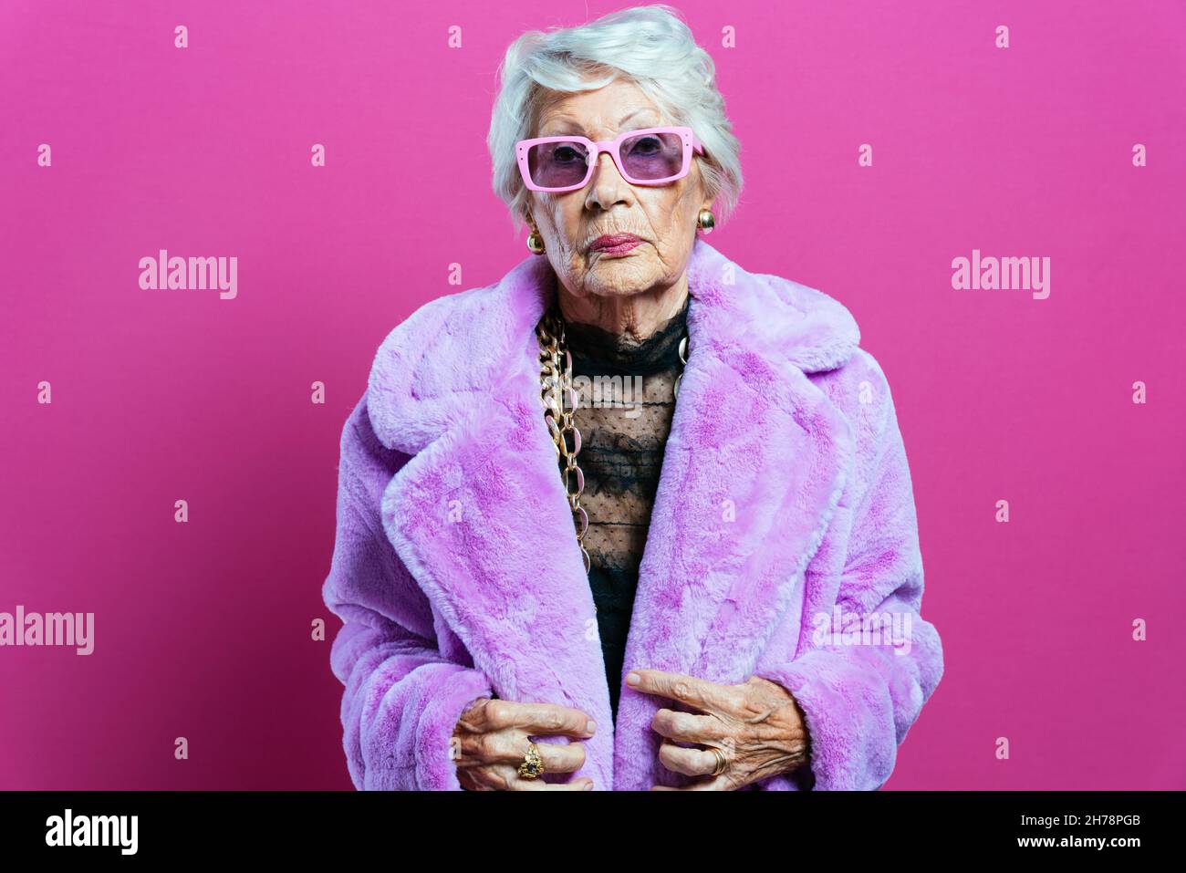 image of a beautiful and elegant old influencer woman. Cool grandmother ...