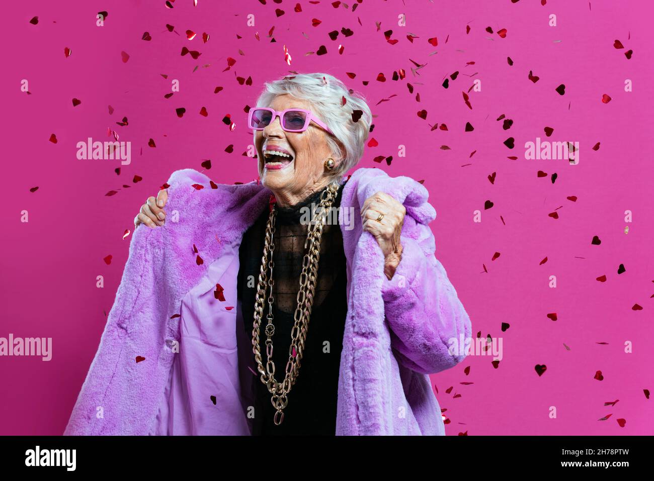 image of a beautiful and elegant old influencer woman. Cool grandmother ...