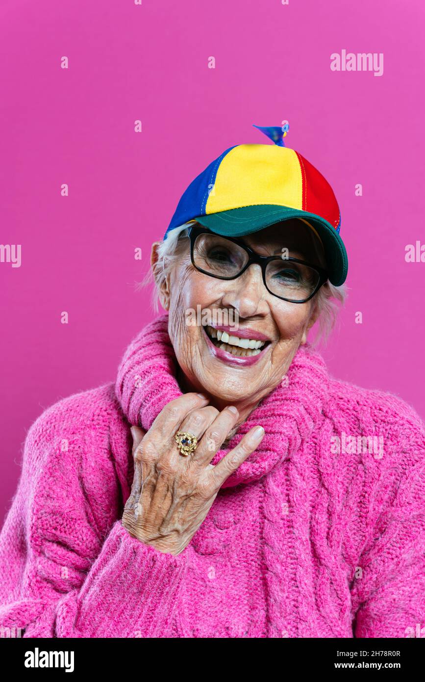 image of a beautiful and elegant old influencer woman. Cool grandmother ...