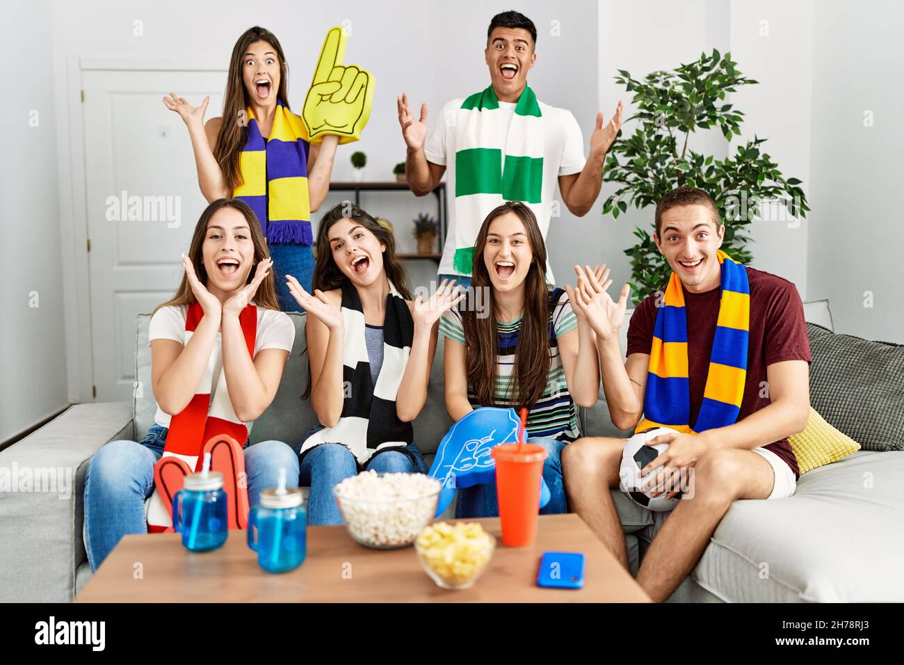 Group of people football hooligan cheering game celebrating victory ...