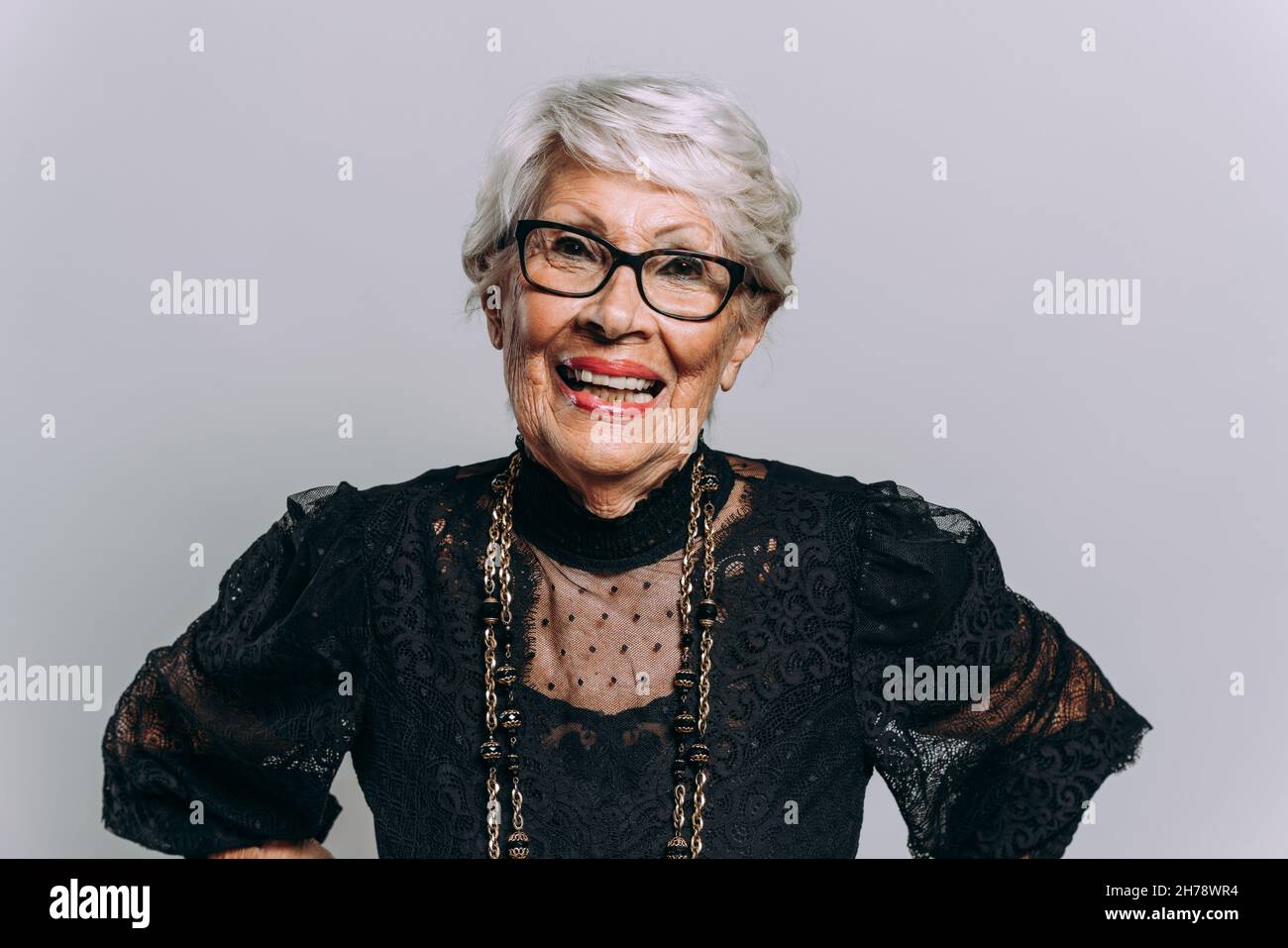 image of a beautiful and elegant old influencer woman. Cool grandmother ...