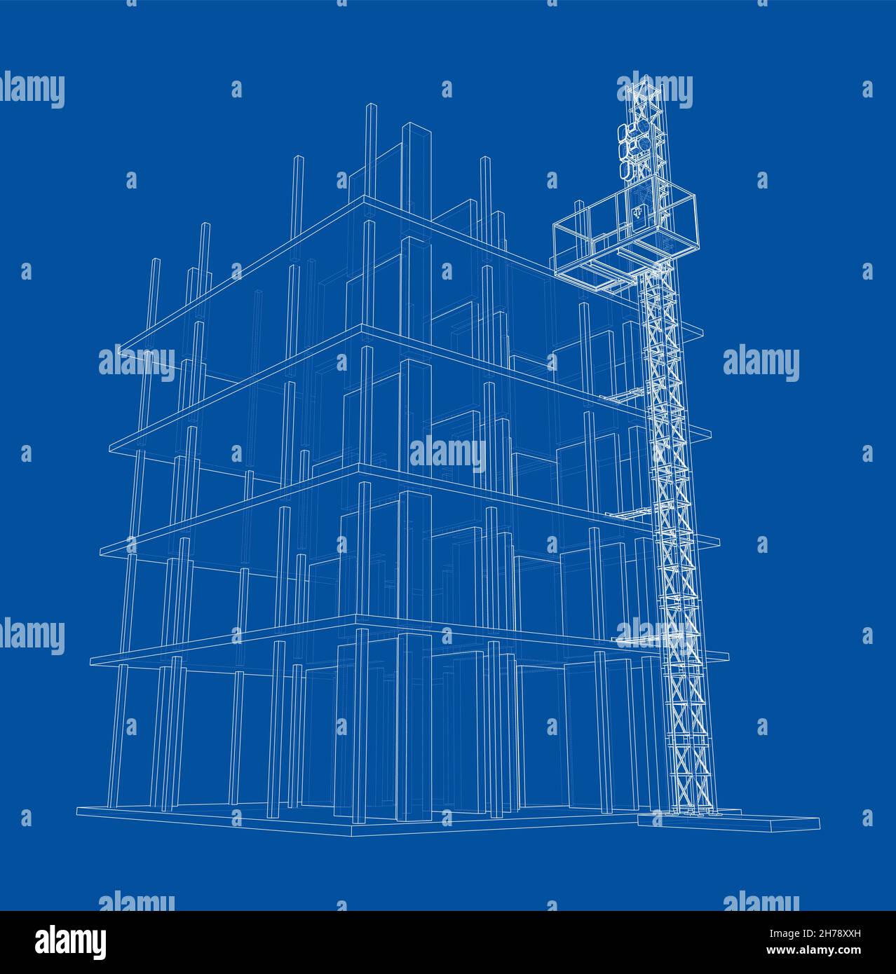 Building under construction with mast lifts Stock Photo - Alamy