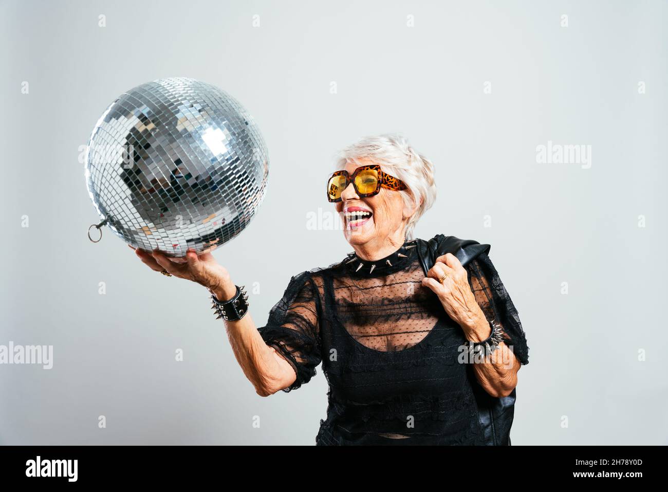 image of a beautiful and elegant old influencer woman. Cool grandmother ...